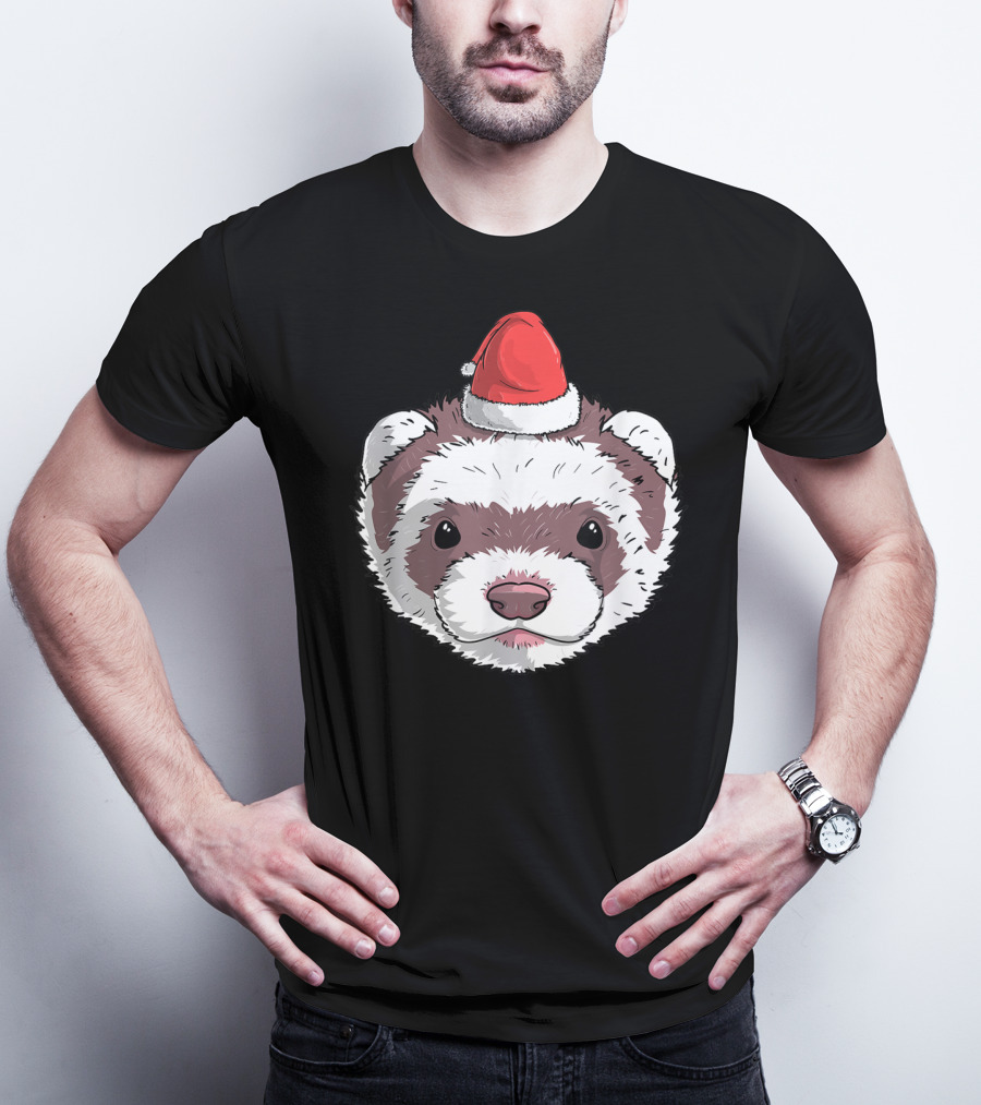 Ferret Santa Claus Hat Christmas Holiday Festive Headwear T-Shirt