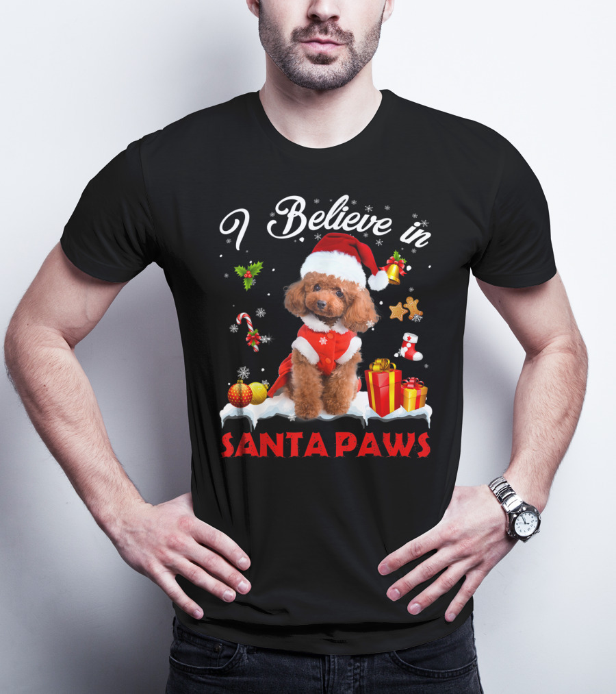 I Believe In Santa Paws Christmas Decor With Poodle Dog T-Shirt
