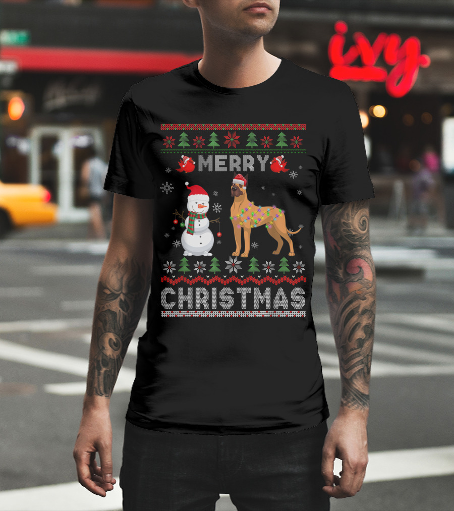 Merry Christmas Funny Xmas Great Dane Dog Snowman T-Shirt