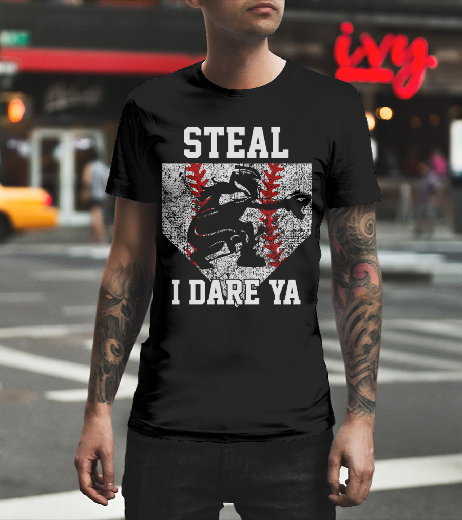 Steal I Dare Ya Girls Softball Catcher T-Shirt