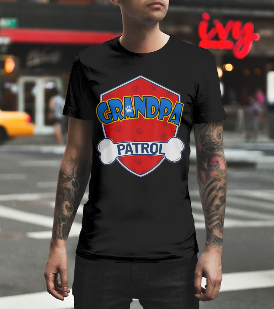 Grandpa Patrol Shield With Pawprint Bone T-Shirt