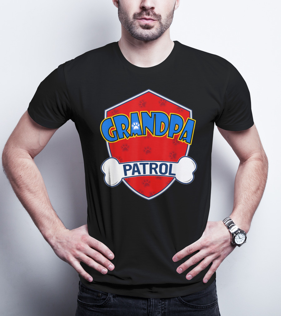 Grandpa Patrol Shield With Pawprint Bone T-Shirt