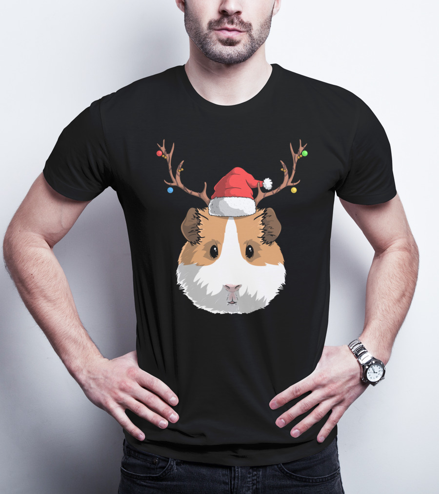 Santa Claus Hat Guinea Pig Reindeer Christmas Holiday T-Shirt