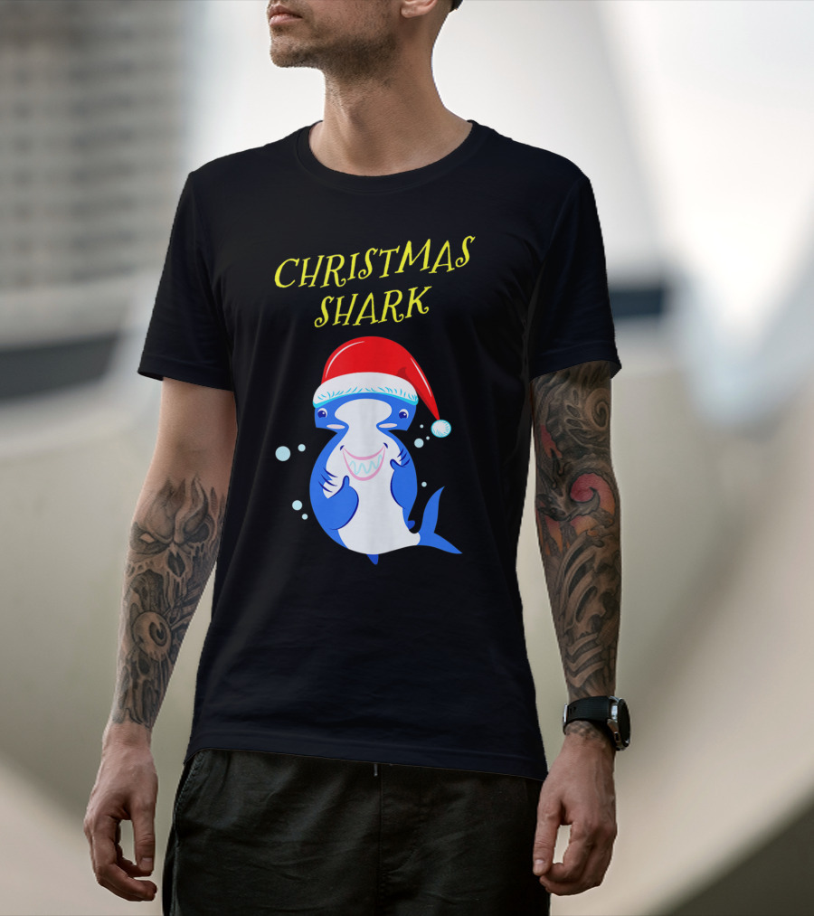 Christmas Shark Hammerhead Santa Hat T-Shirt