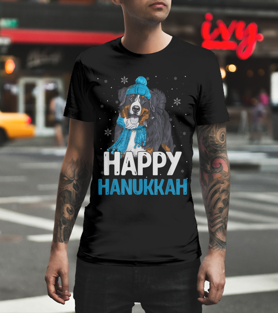 Happy Hanukkah Bernese Mountain Dog Winter Scarf And Hat T-Shirt