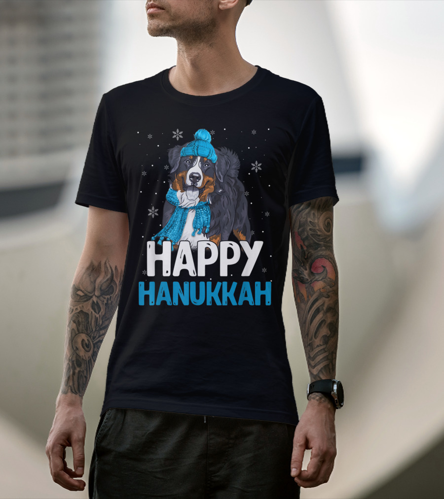 Happy Hanukkah Bernese Mountain Dog Winter Scarf And Hat T-Shirt