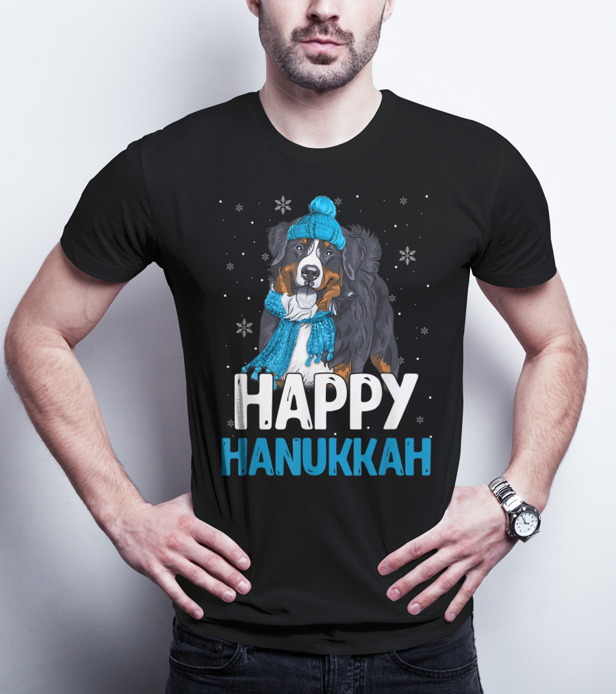 Happy Hanukkah Bernese Mountain Dog Winter Scarf And Hat T-Shirt