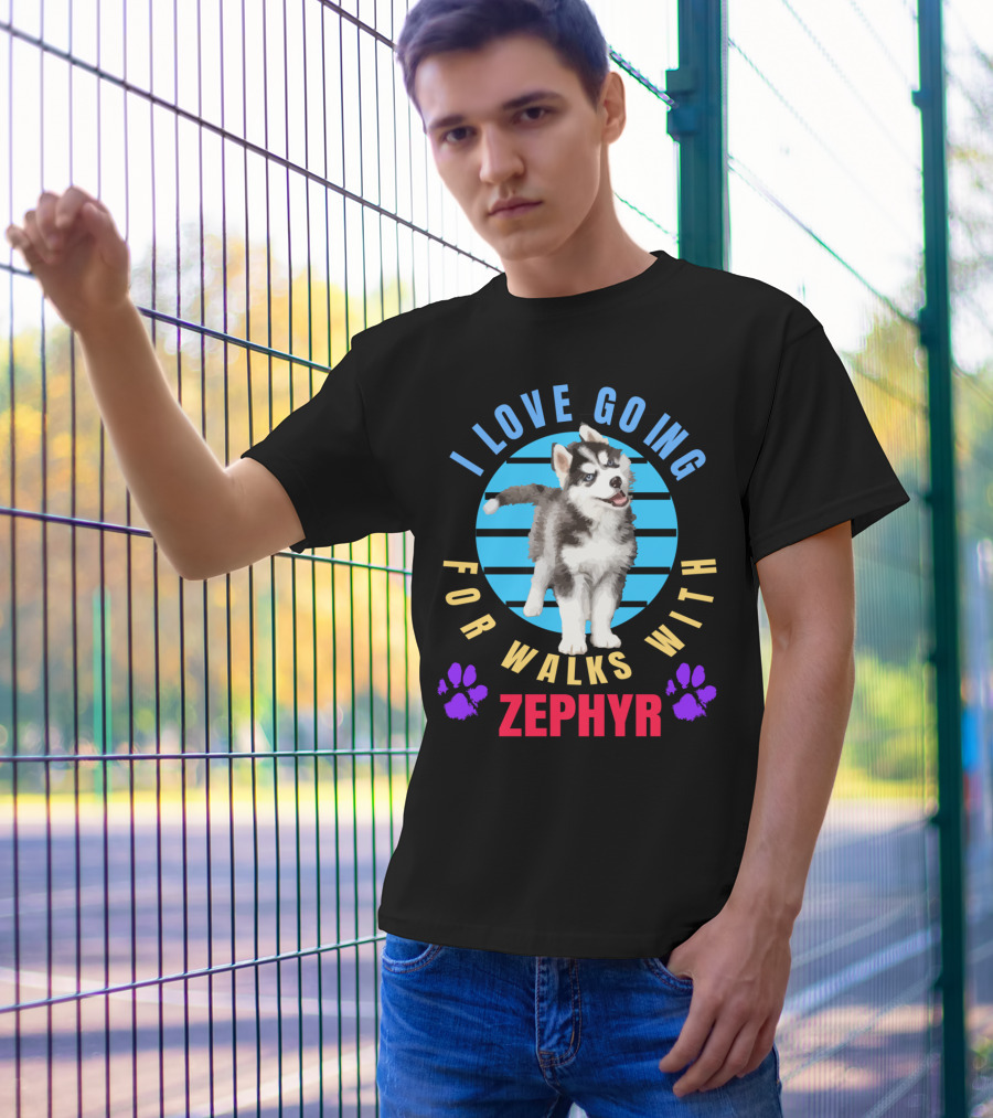 I Love Going For Walks With Zephyr Pomsky Paws T-Shirt