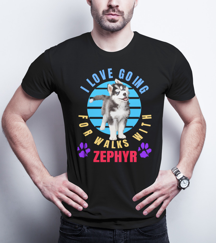 I Love Going For Walks With Zephyr Pomsky Paws T-Shirt