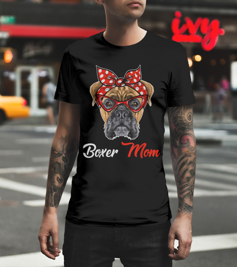 Boxer Mom Bandana Glasses T-Shirt