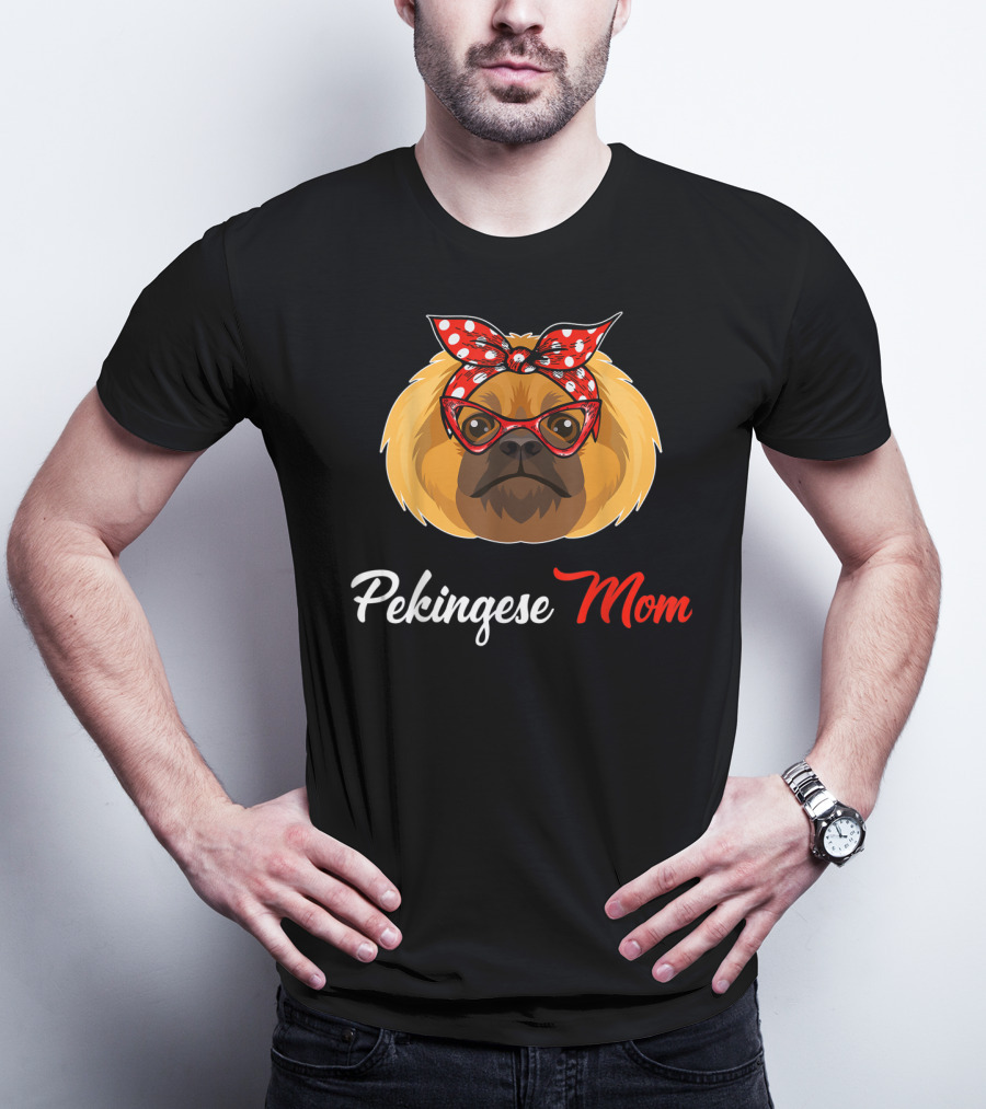 Pekingese Mom With Bandana And Glasses T-Shirt