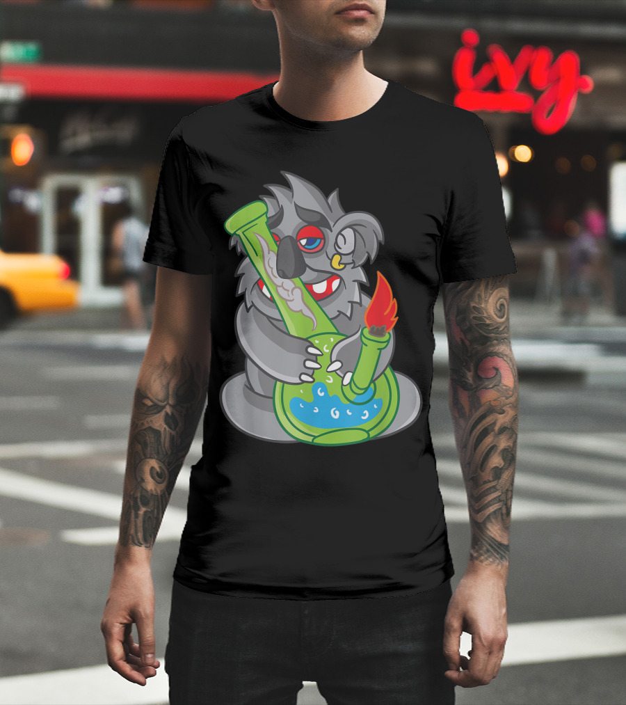Koala Smoking Weed Cannabis Stoner Marihuana Bong Cartoon T-Shirt