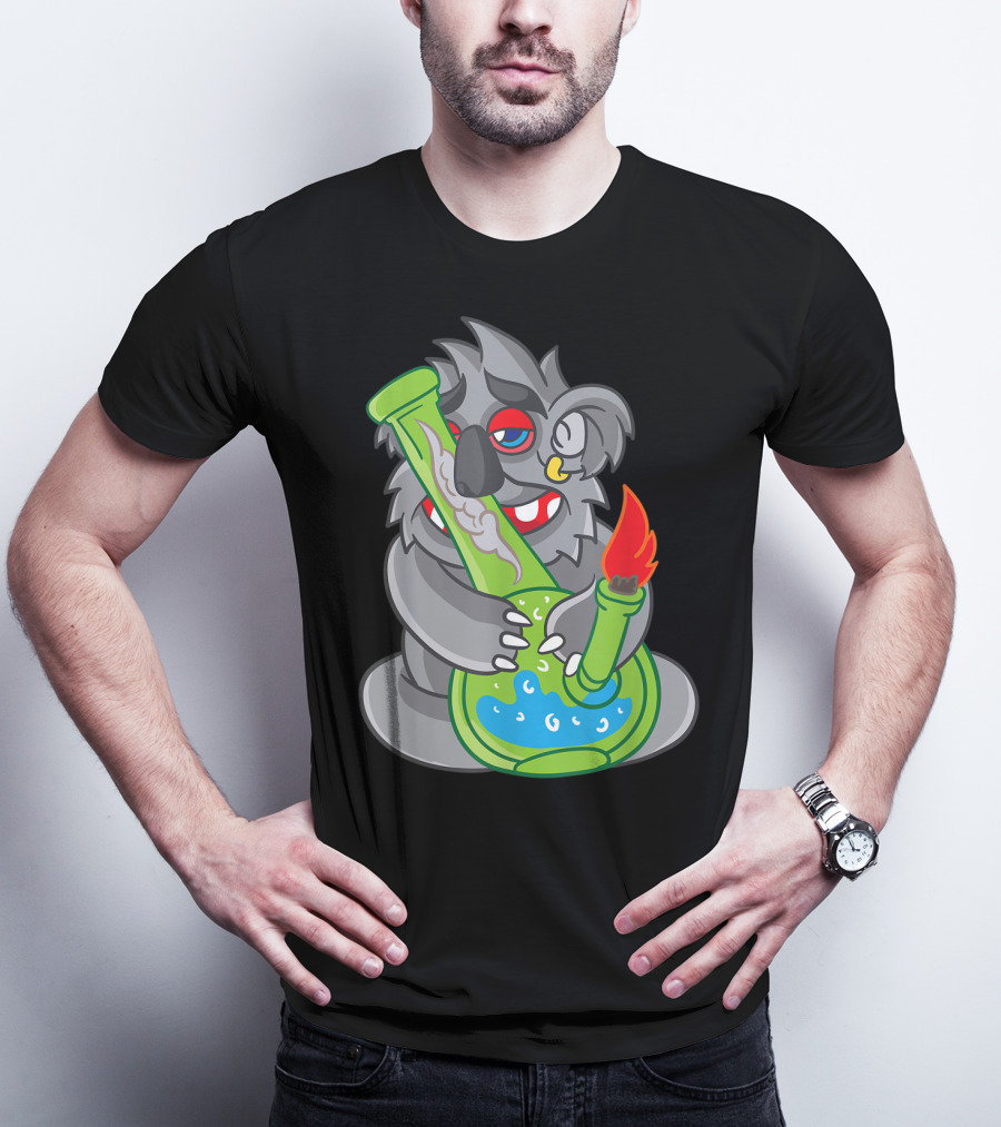 Koala Smoking Weed Cannabis Stoner Marihuana Bong Cartoon T-Shirt