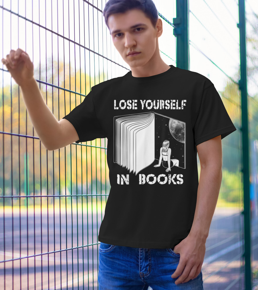 Lose Yourself In Books Reading Galaxy Escape Moon T-Shirt