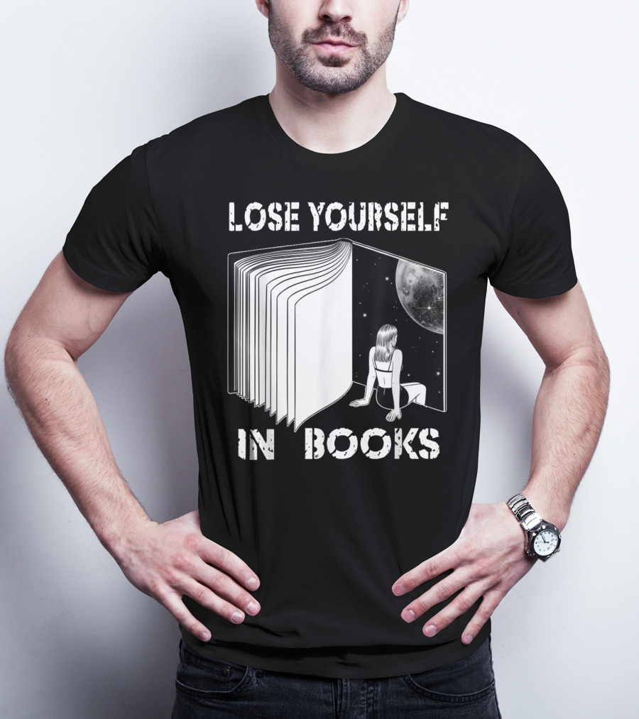 Lose Yourself In Books Reading Galaxy Escape Moon T-Shirt