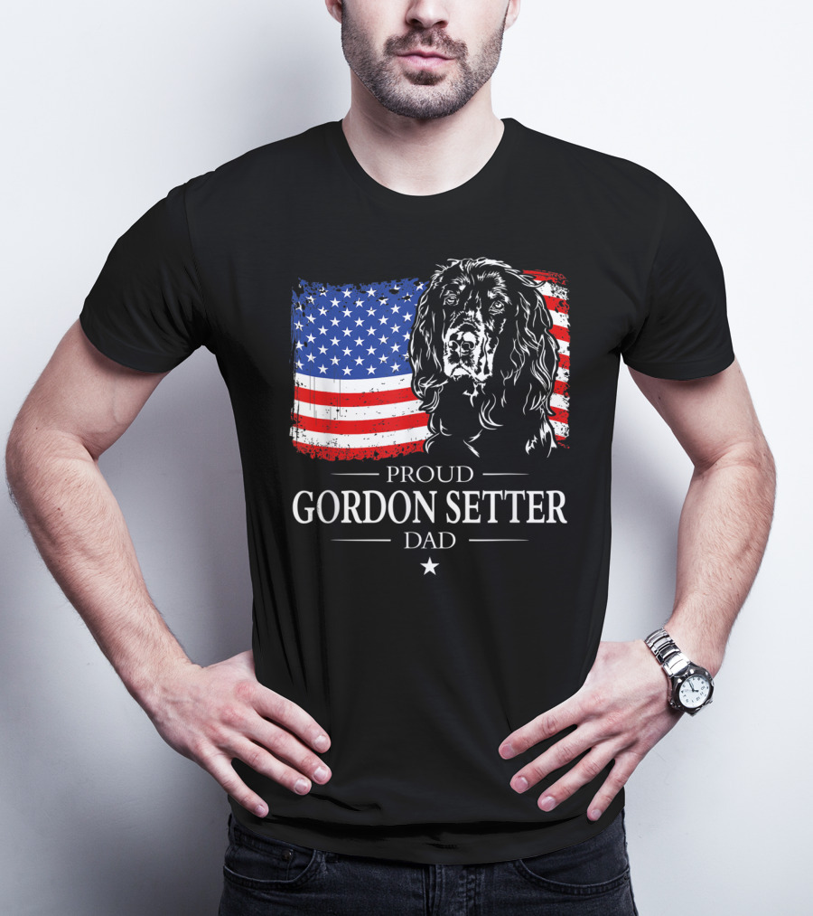 Proud Gordon Setter Dad With American Flag T-Shirt