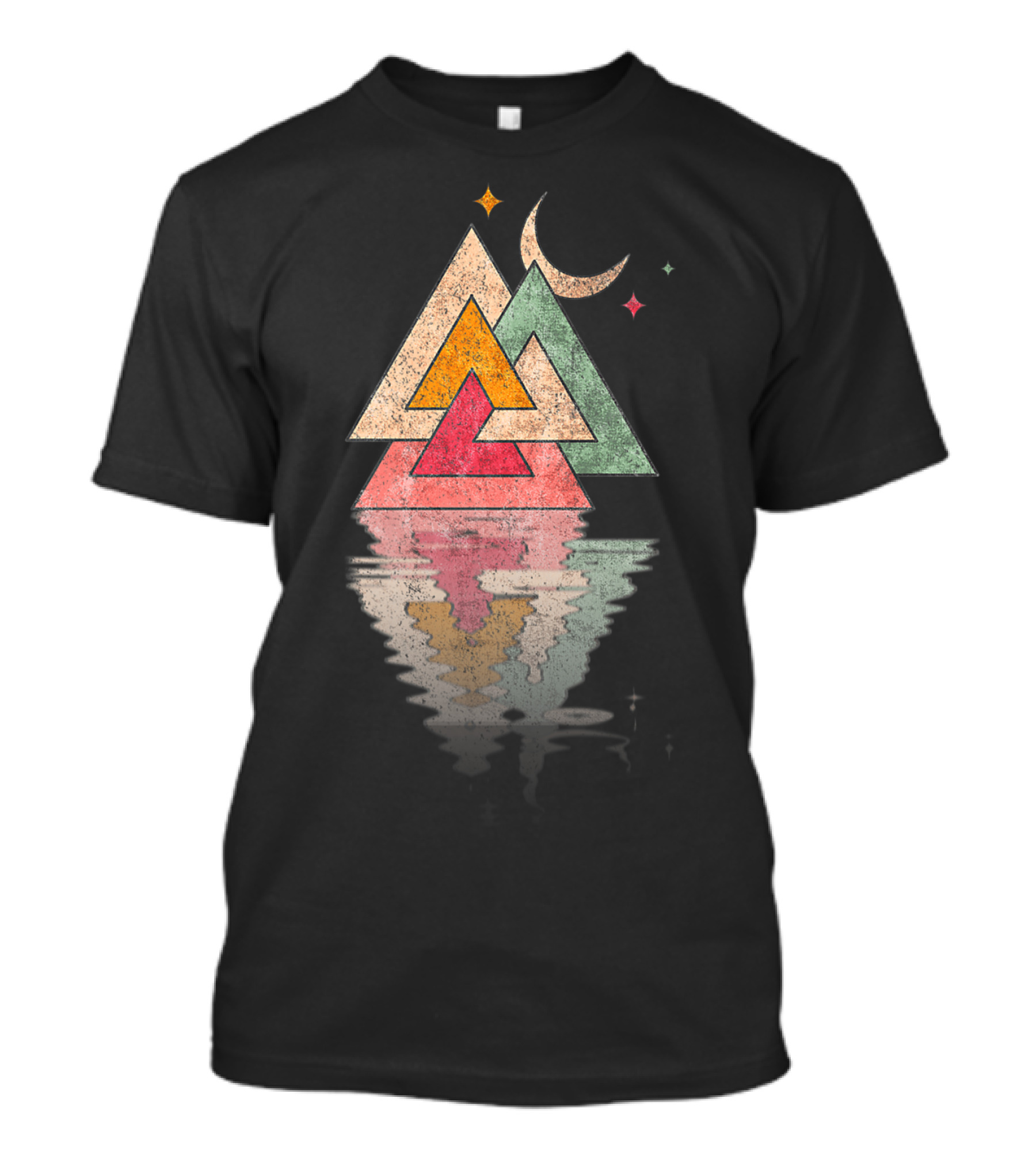 Minimal Mountains Valknut Geometry Moon Reflection T-Shirt