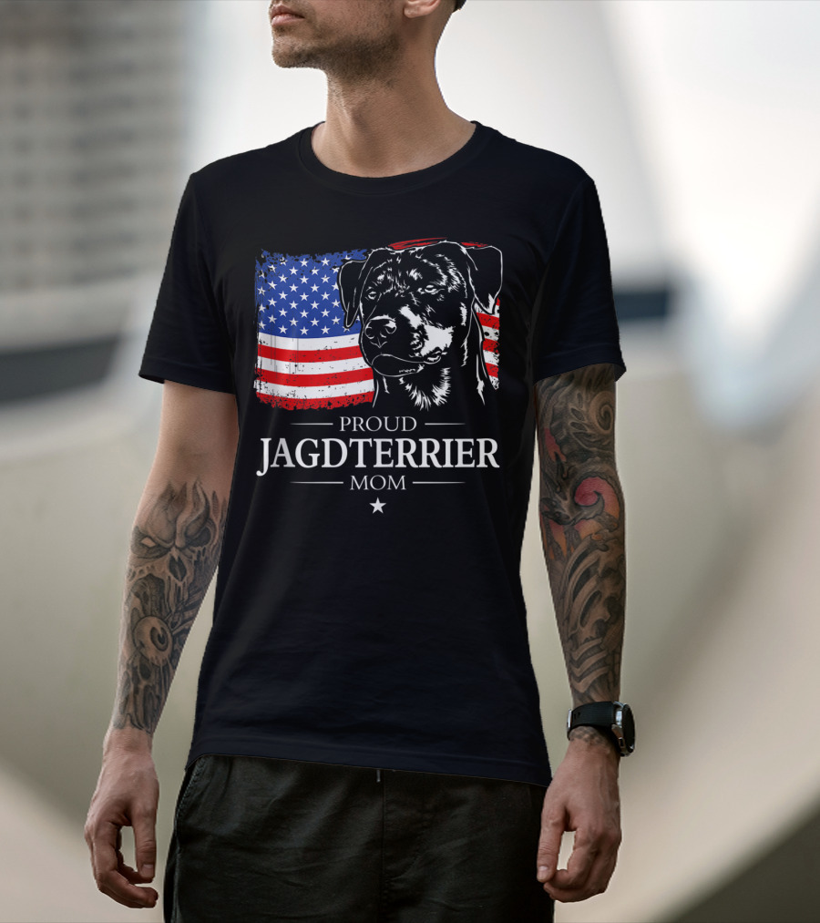 Proud Jagdterrier Mom American Flag T-Shirt