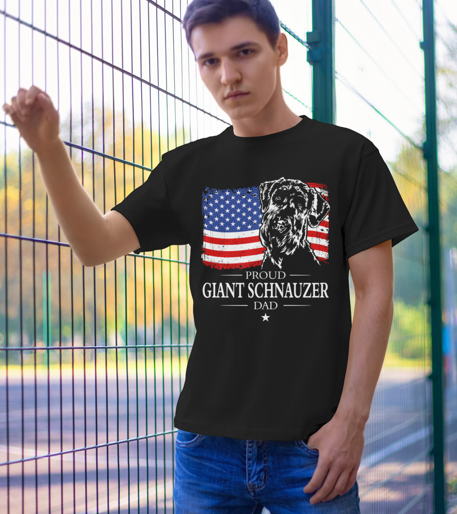 Proud Giant Schnauzer Dad American Flag T-Shirt