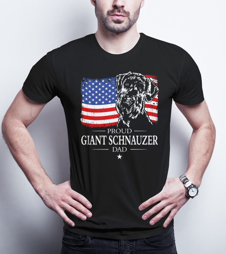 Proud Giant Schnauzer Dad American Flag T-Shirt