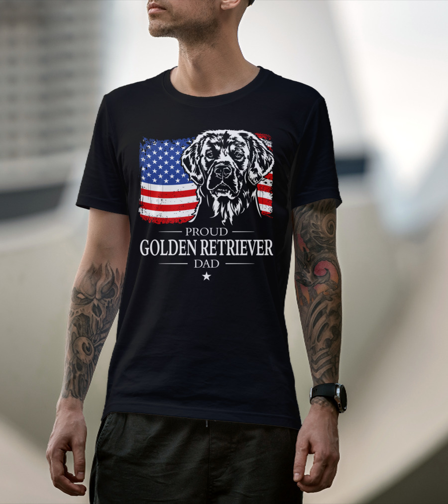 Proud Golden Retriever Dad American Flag Patriotic Canine T-Shirt