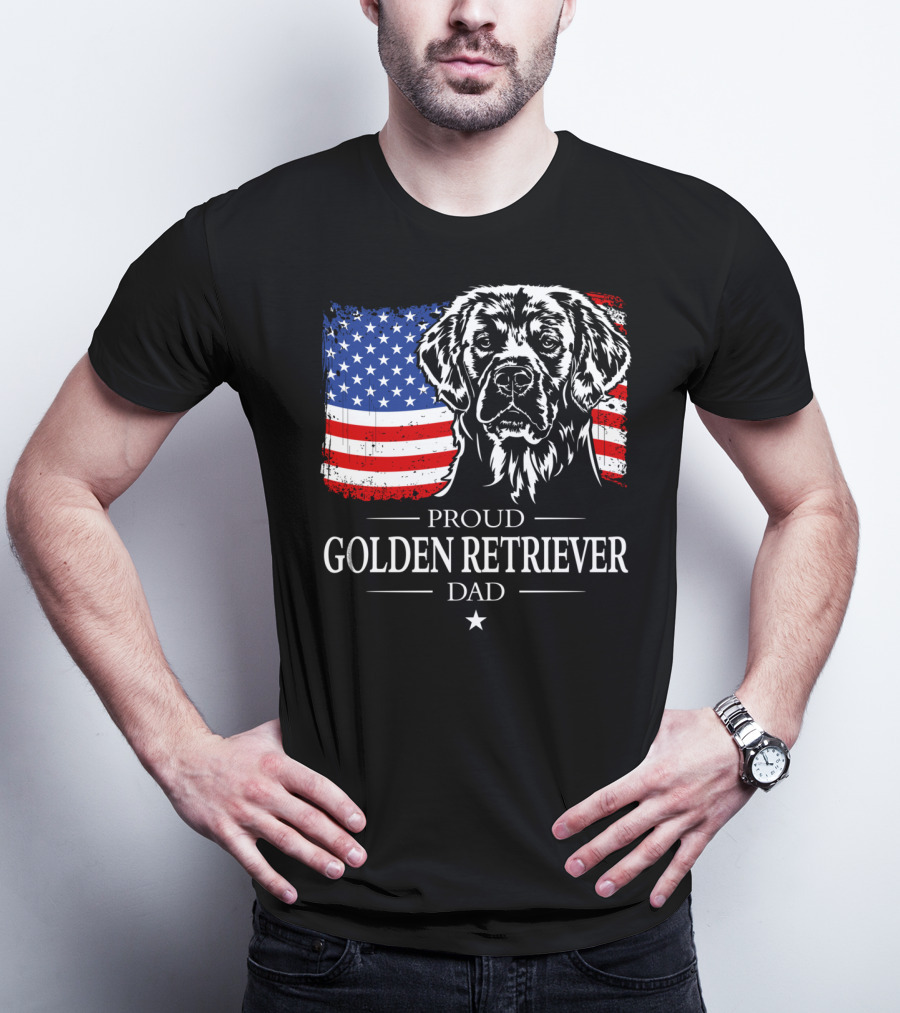 Proud Golden Retriever Dad American Flag Patriotic Canine T-Shirt