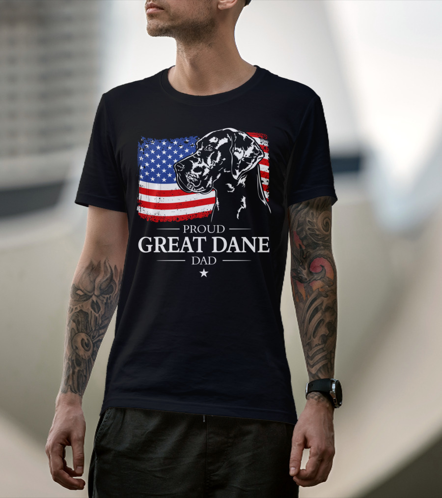 Proud Great Dane Dad American Flag Patriotic T-Shirt