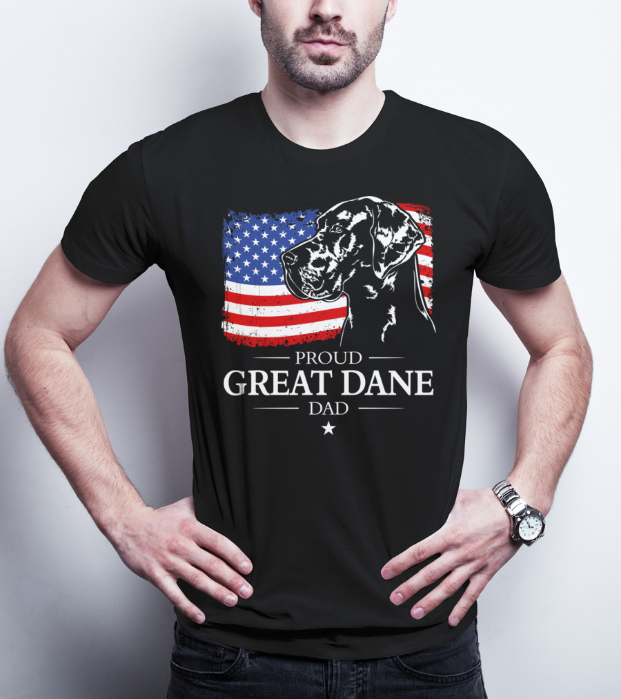 Proud Great Dane Dad American Flag Patriotic T-Shirt