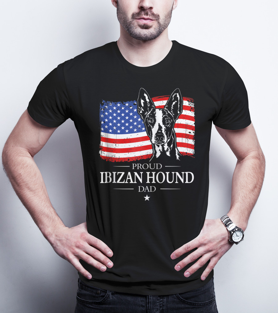 Proud Ibizan Hound Dad American Flag T-Shirt
