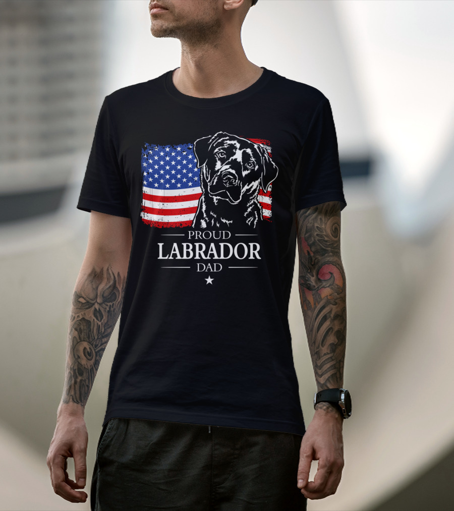 Proud Labrador Dad With American Flag Patriotic T-Shirt