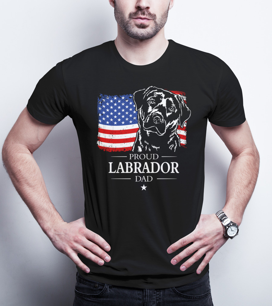 Proud Labrador Dad With American Flag Patriotic T-Shirt