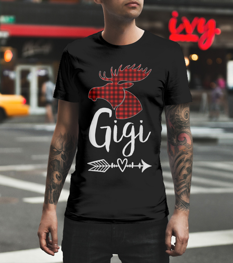 Gigi Red Plaid Moose Arrow Heart T-Shirt