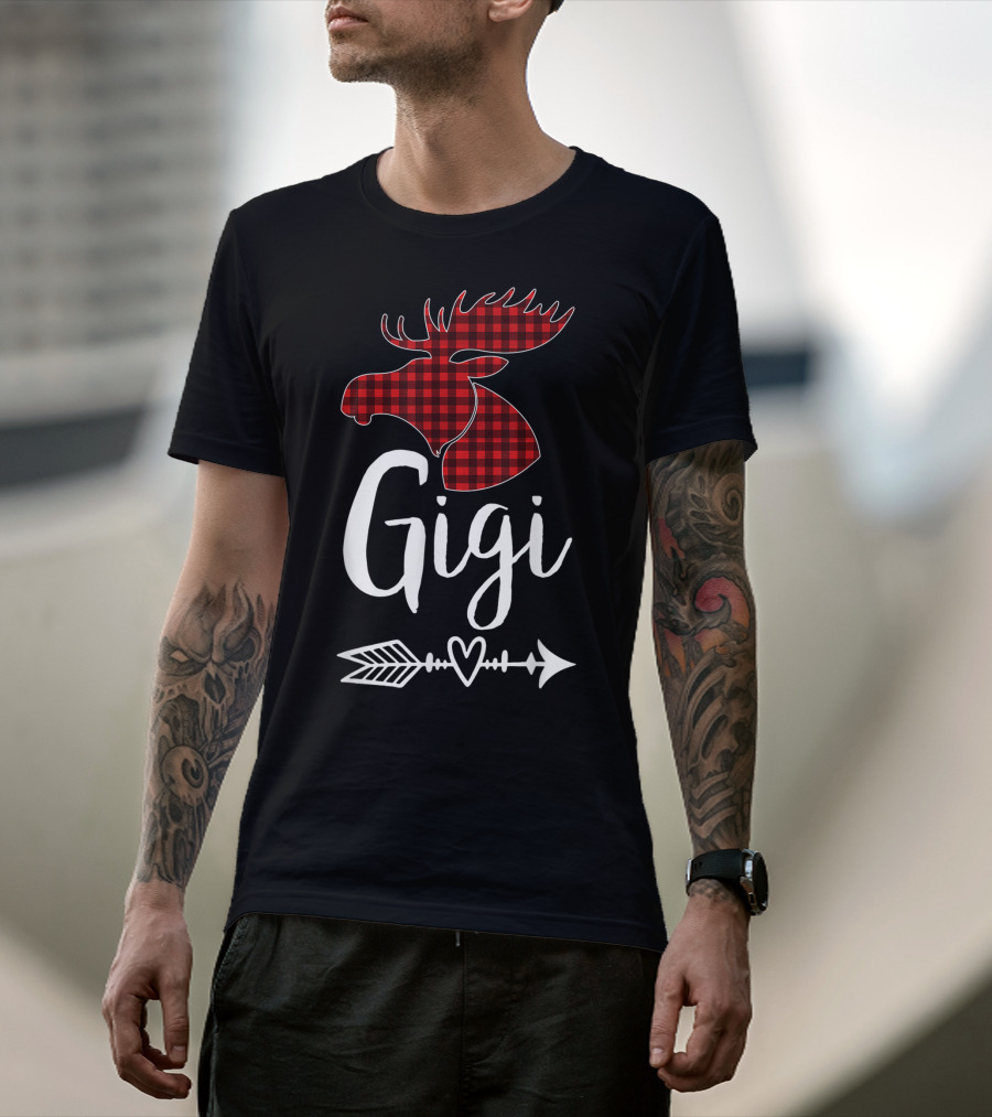 Gigi Red Plaid Moose Arrow Heart T-Shirt