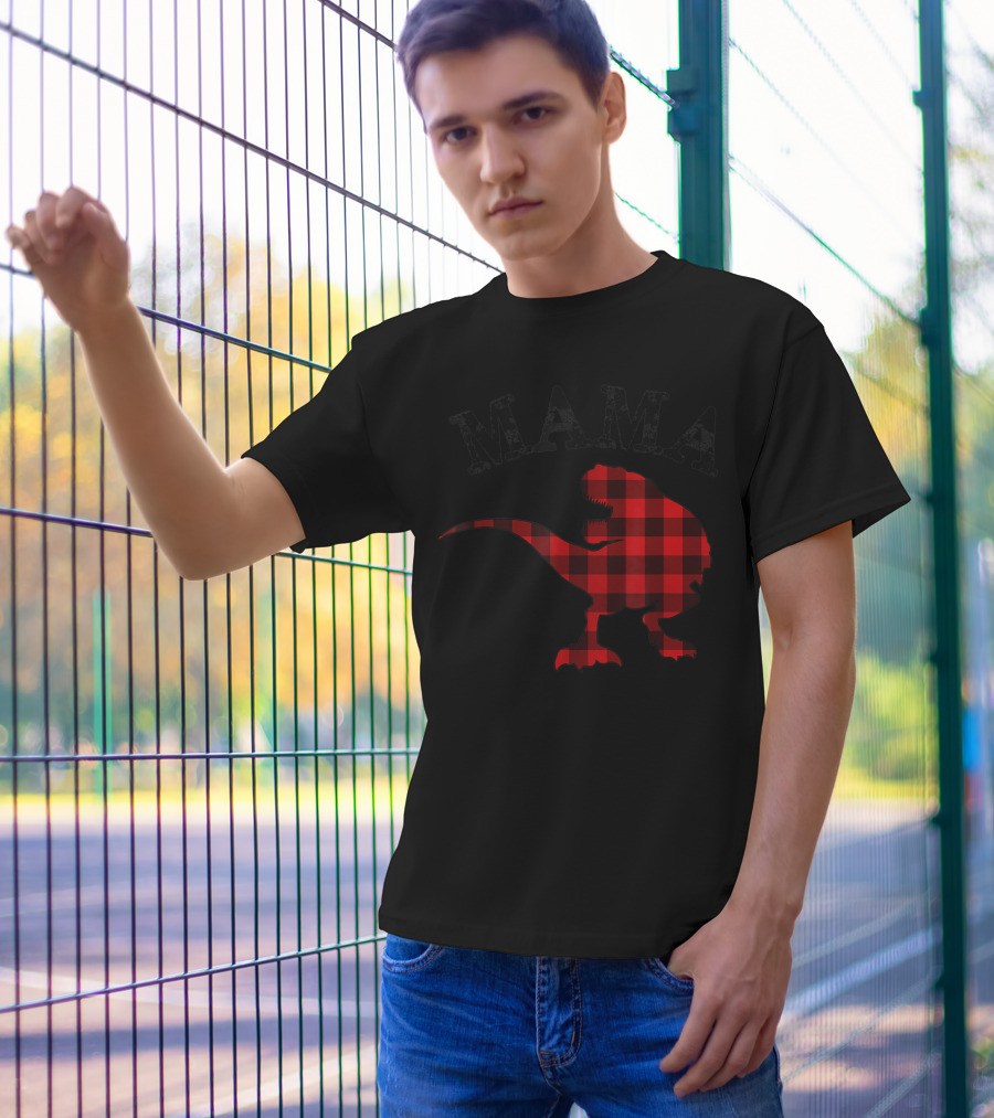 Mama Red Plaid Dinosaur T-Shirt