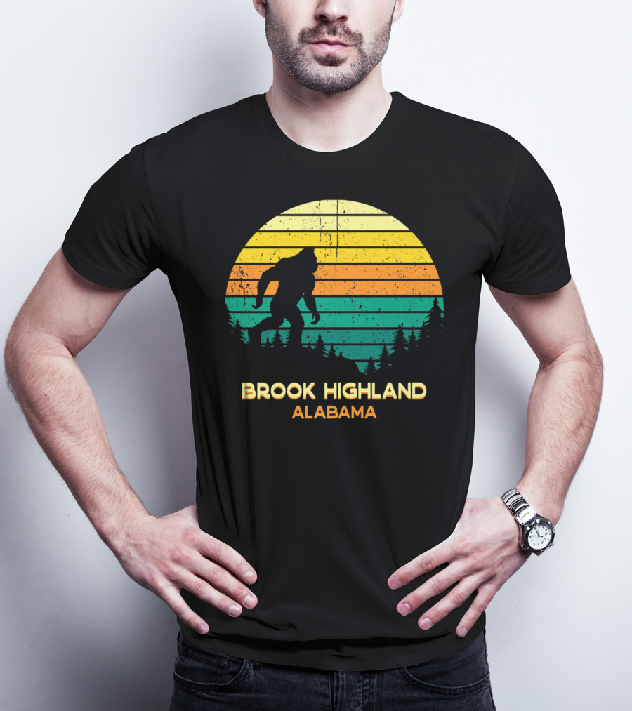 Brook Highland Alabama Retro Bigfoot Sunset T-Shirt