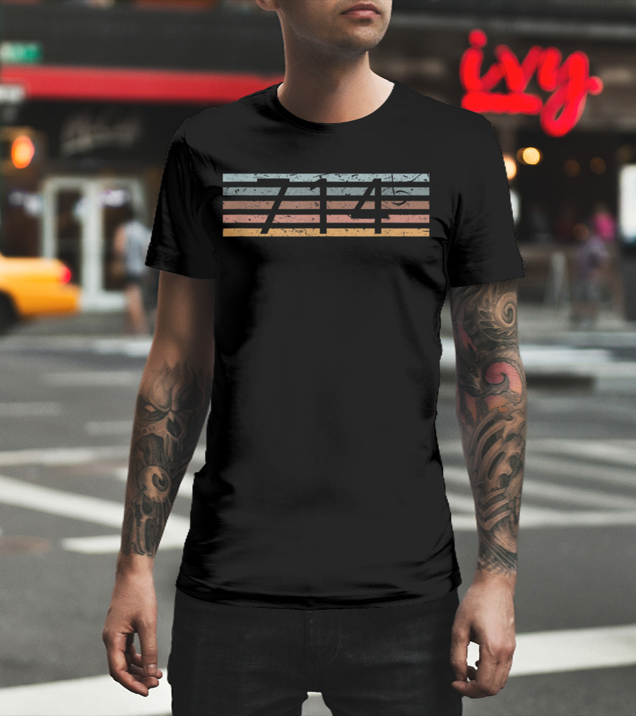 Retro 714 Area Code Striped Vintage Santa Ana T-Shirt