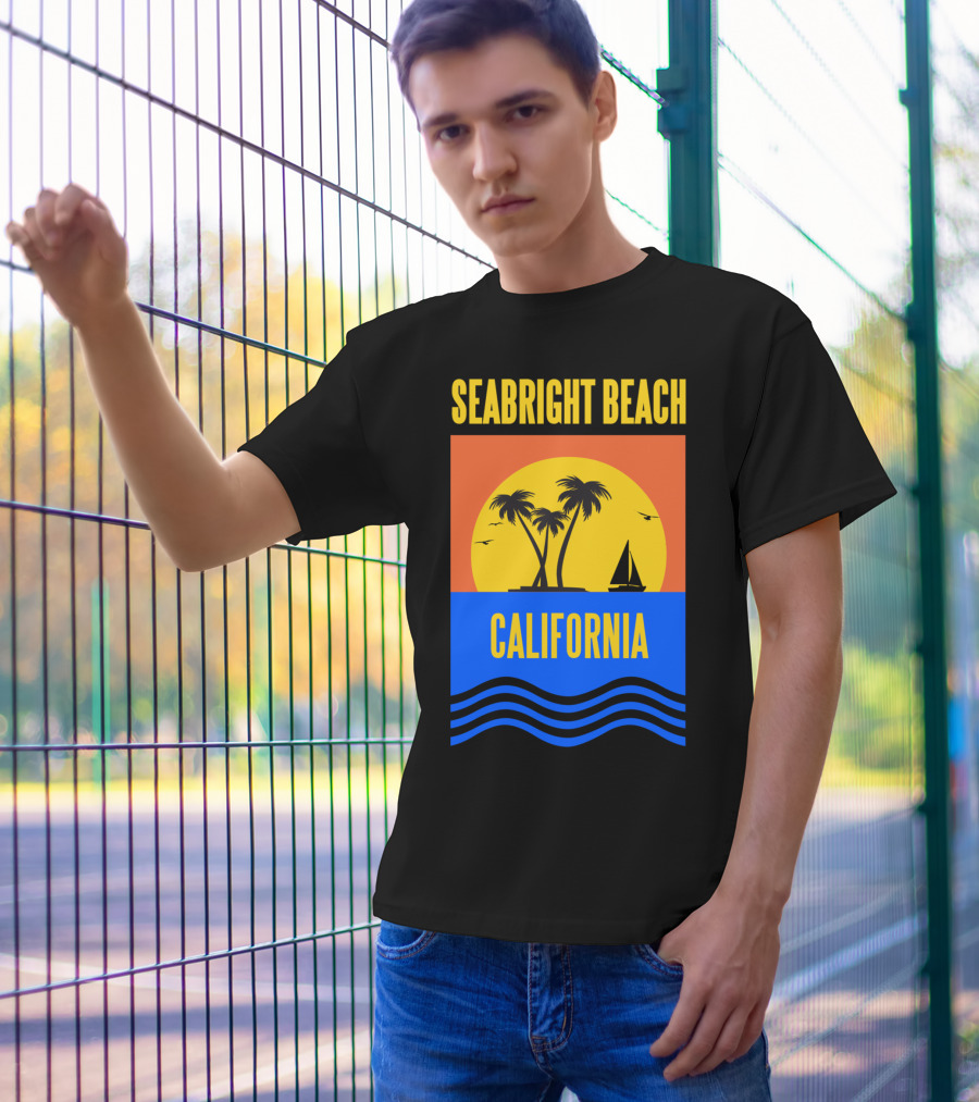 Seabright Beach California Sunset Palm Trees Sailboat Vacation T-Shirt