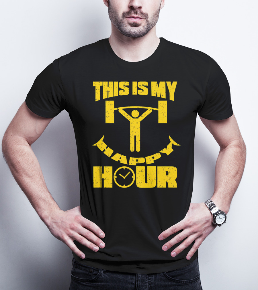 This Is My Happy Hour Weightlifting Workout Clock T-Shirt