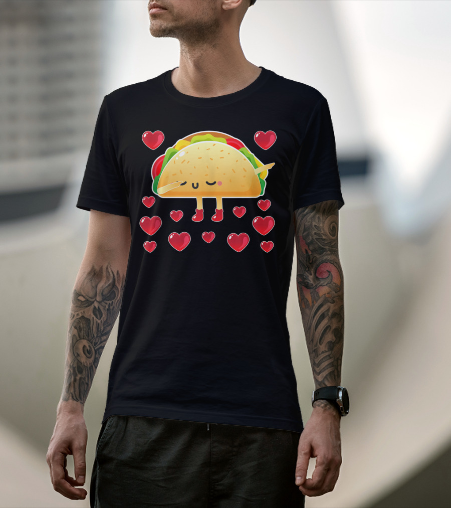 Valentine Hearts Taco Emoji For Girls And Men Taco Lovers T-Shirt