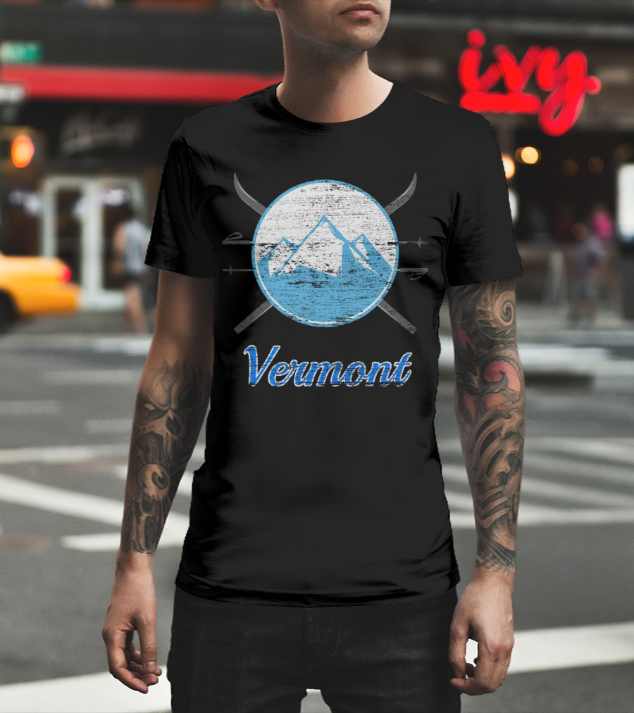 Vermont Blue Mountain Ski Crossed Skis T-Shirt