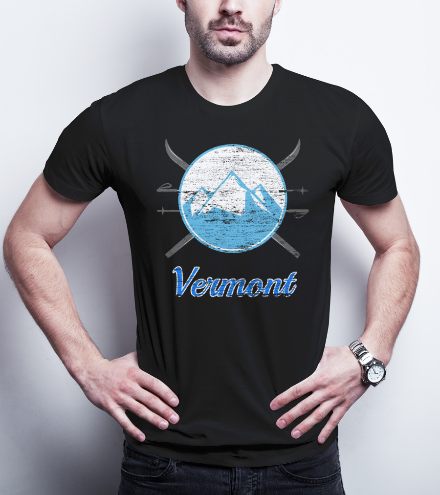 Vermont Blue Mountain Ski Crossed Skis T-Shirt