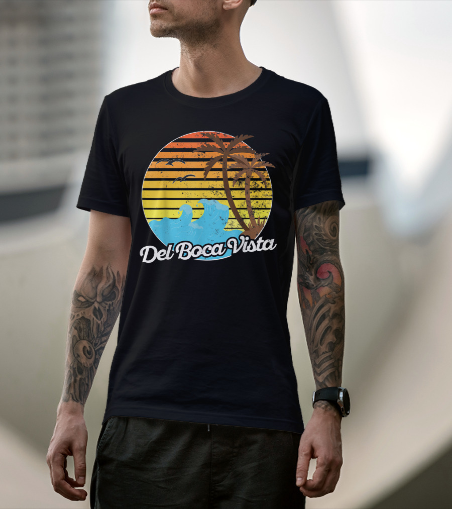 Del Boca Vista Vintage Palm Sunset Waves Florida T-Shirt