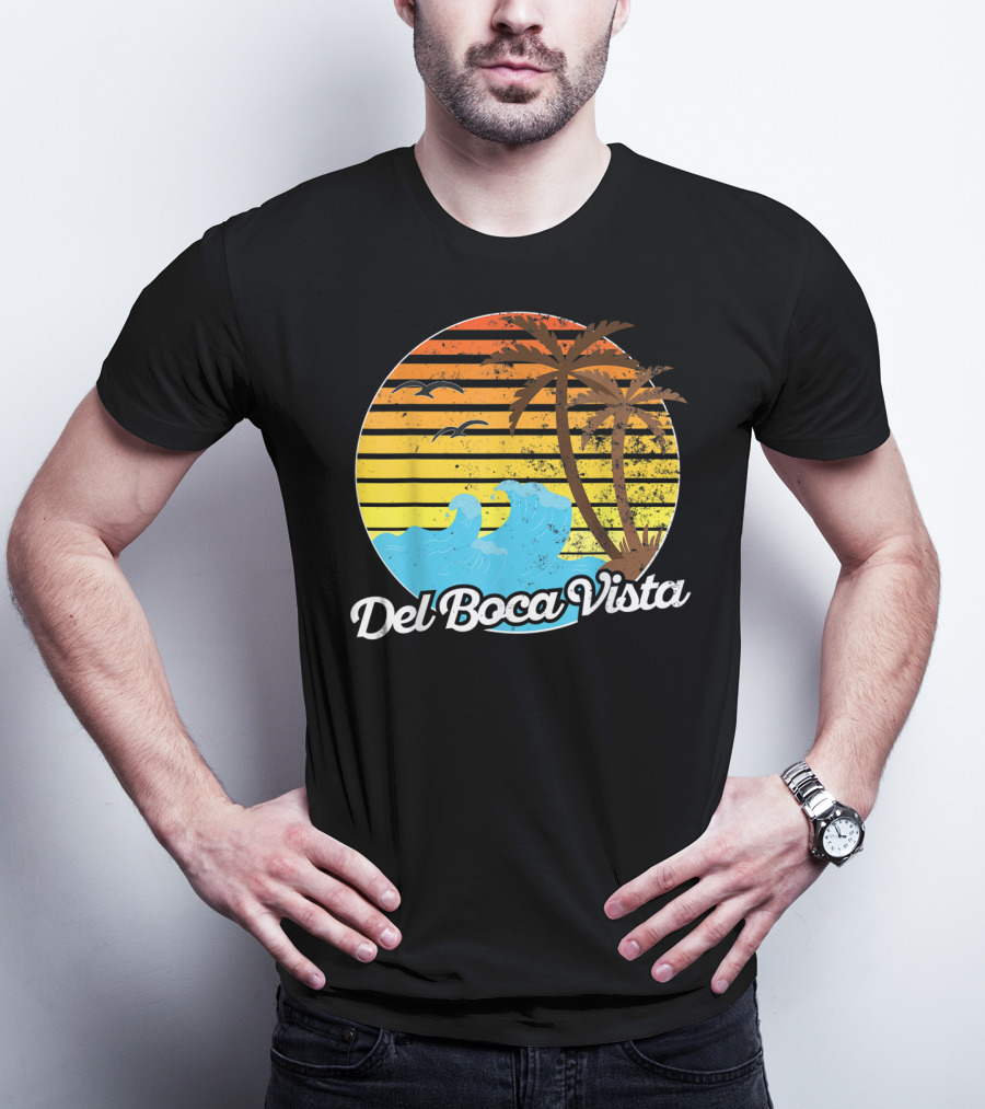 Del Boca Vista Vintage Palm Sunset Waves Florida T-Shirt