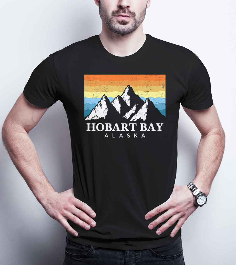 Hobart Bay Alaska Mountain Retro Vintage Landscape T-Shirt