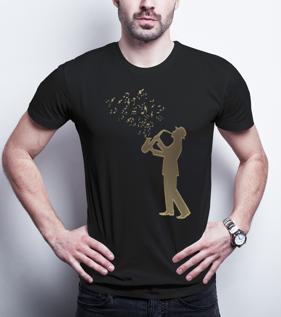 Awesome Jazz Music Silhouette Musical Notes T-Shirt
