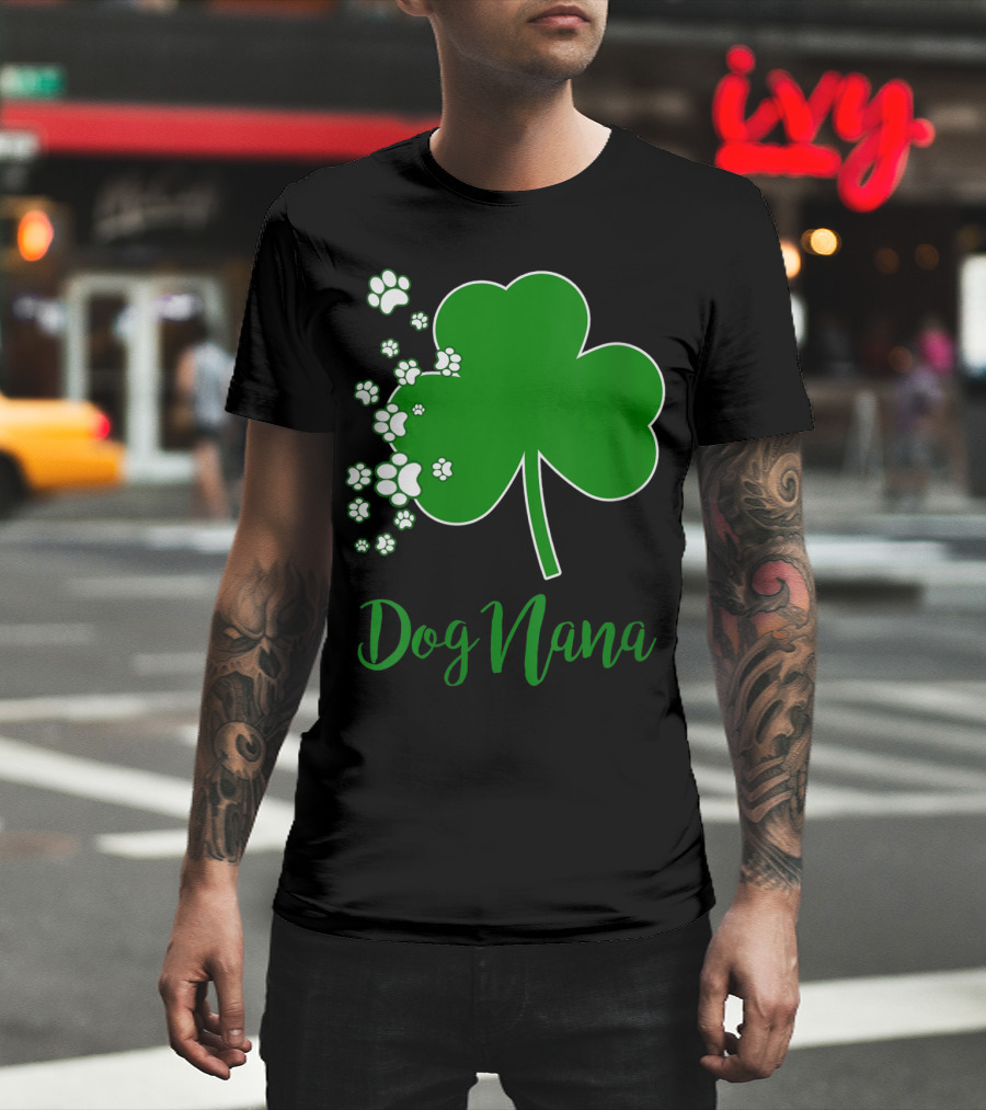Dog Nana Irish Shamrock With Paw Prints T-Shirt