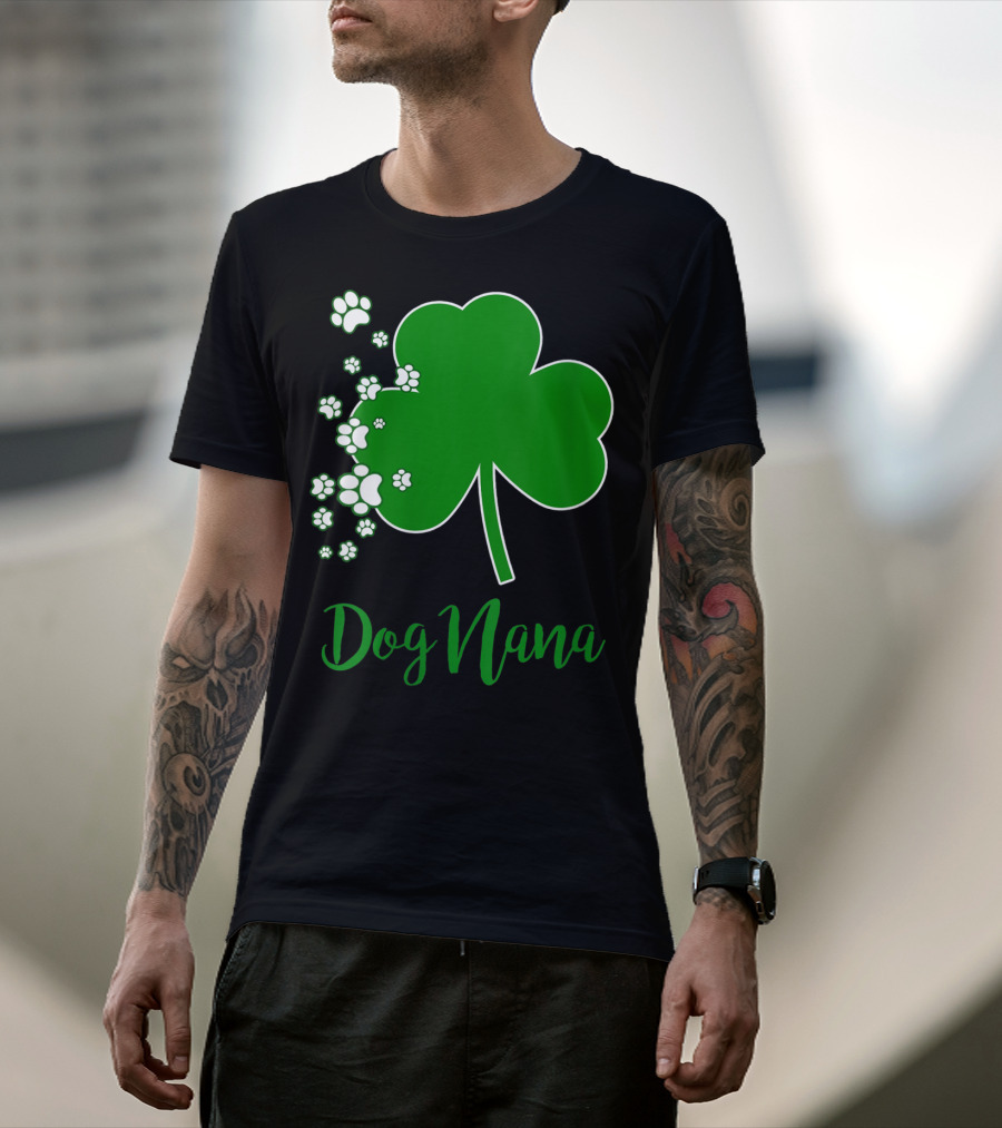 Dog Nana Irish Shamrock With Paw Prints T-Shirt
