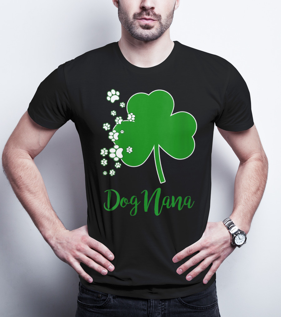 Dog Nana Irish Shamrock With Paw Prints T-Shirt
