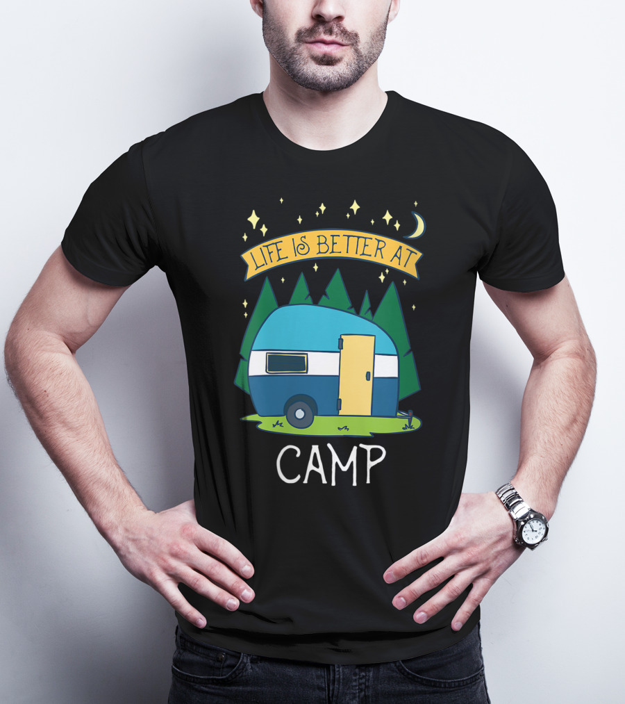 Life Is Better At Camp With Cute Camper And Forest Scene T-Shirt