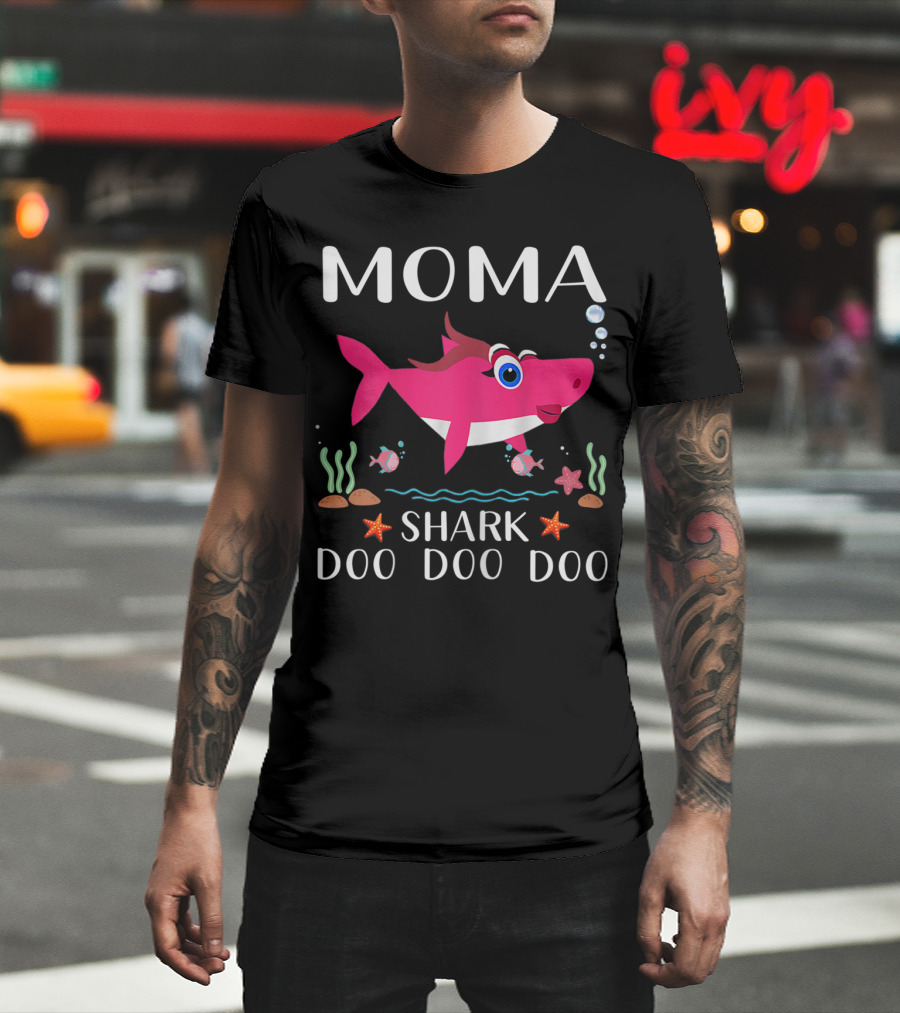 Moma Shark Doo Doo Doo Pink Grandma Ocean Scene T-Shirt